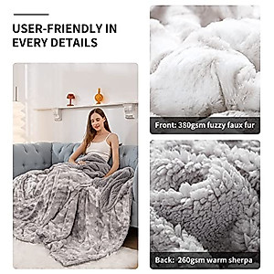 Aisbo Soft Faux Fur Blanket Throw Grey - Luxury Fuzzy Fluffy Warm Throw Blankets for Couch, Sofa, Thick Shaggy Small Blanket Tie Dye, 50x60 Inch
