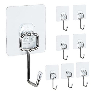 DASITON Large Adhesive Hooks 22Ib(Max) Adhesive Coat Hook Utility Hooks Towel and Coats Hooks, for Home Kitchen Bedroom Bathroom Office (8Pack)