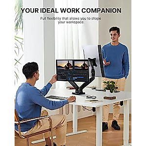 HUANUO Dual Monitor Stand, Adjustable Spring Monitor Desk Mount for 13-27 inch, Holds Max 14.3lbs, Computer Monitor Arms with Wide Range of Motion for Home Office