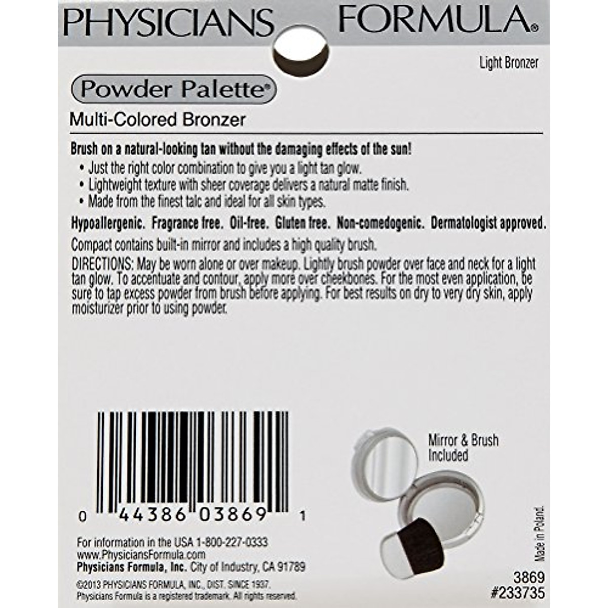 Physicians Formula Powder Palette Multi-Colored Bronzer Light Bronzer, Dermatologist Tested, Clinicially Tested