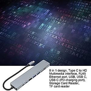 USB C Dock, Durable in Use Type C Adapter Widely Compatible Type C to RJ45 USB3.0 USB C HD Multimedia Interface 8 in 1 Multifunctional for Desktop for Laptop