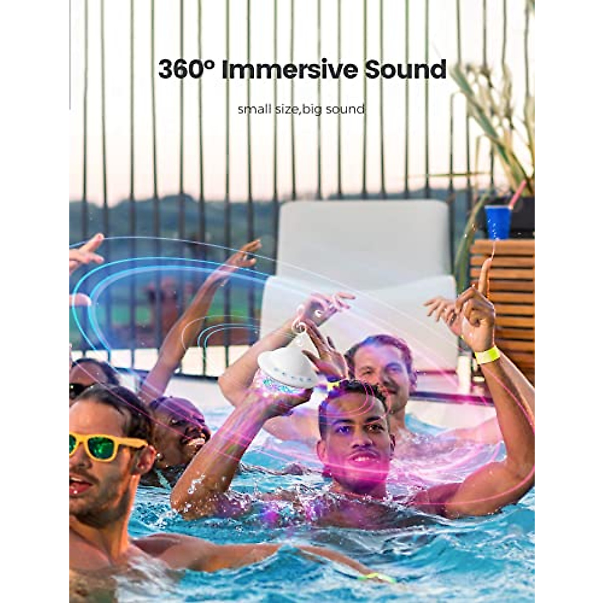 Floating Pool Speakers with Colorful LED Lights, IPX7 Waterproof Hot Tub Bluetooth Speaker, 10W Stereo Loud Sound, Built-in Mic, Portable Wireless Speakers for Shower Bathtub Outdoor Swim,Ideal Gifts