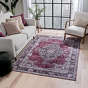 Well Woven Mareva Machine Washable Burgundy Red Vintage Oriental Medallion Area Rug (3'9" x 5'7")