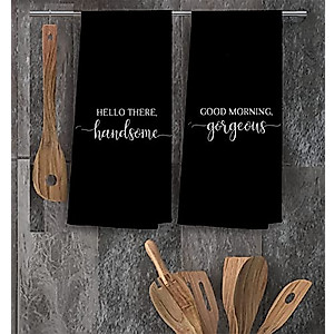 TUNW Hello There Handsome Good Morning Gorgeous Soft and Absorbent Bathroom Towels,Couple Hand Towels Beach Towels 16″×24″Set of 2,Birthday Valentine's Day Gift For Wife Husband Girlfriend Her Couples