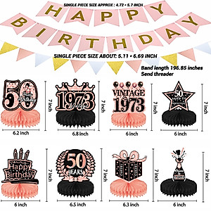 Golcellia 8 Pcs 50th Birthday Decorations - Rose Gold Honeycomb and Birthday Banner Party Decoration for Women Men, 1974 Table Pink Honeycomb Centerpieces, Happy 50th Birthday Table Decorations