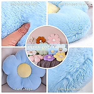 Flower Throw Pillow Seating Cushion Floor Pillow Cushion Flower Shape Bed Sofa Chair Car Seat Nap Throw Cushion Comfy Pillow (Blue)