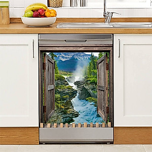 Dishwasher Magnet Cover Athabasca Falls Gorge Jasper Canada Magnetic Refrigerator Stickers Decorative Appliance Cover Fridge Panels Metal Door Garage 23x26in