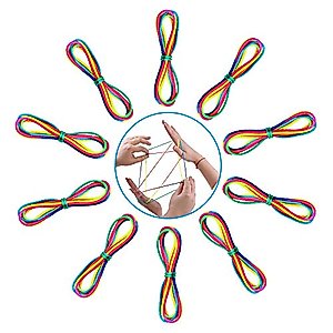10 Pieces Cats Cradle String Finger Game String String Hand Game Finger Rope 63 Inch Long, Rainbow Color