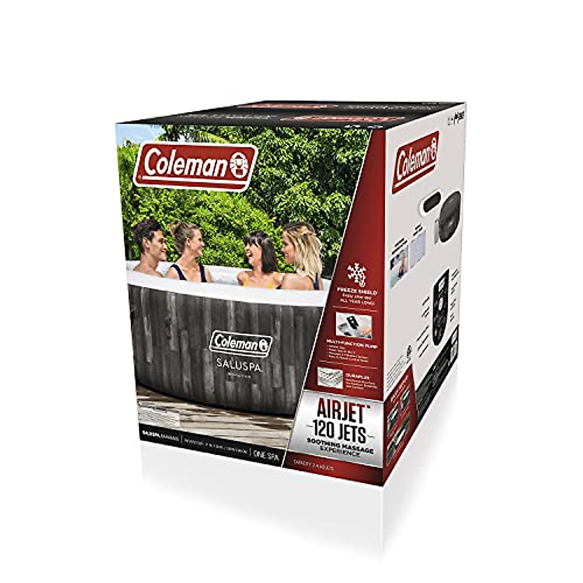 Inflatable Coleman 90455 SaluSpa Bahamas 71-Inch x 26-Inch 4 Person Outdoor Portable Hot Tub Spa with 120 Air Jets, Pump, 2 Filter Cartridges, and Tub Cover