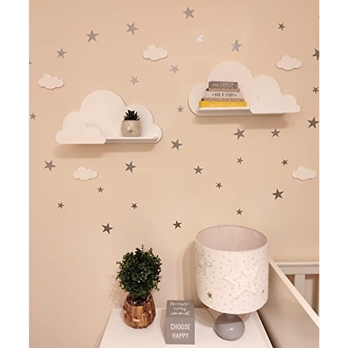 Happy Woody Set of 2 Cloud Wall Shelves for Nursery/Wooden Floating Shelf/Baby Room Decor/Nursery Room Decoration/Kids Room Wall Decor/Gift Set (White)