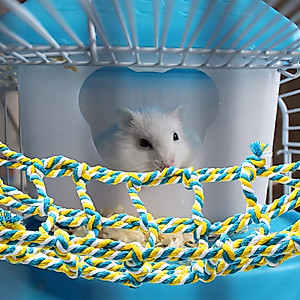 2 Pieces Rat Cage Accessories Rat Toys Climbing Bird Rope Net Pet Hanging Hammock for Hamster, Mice, Parrot, Bird, Sugar Glider Habitat Decor and Play(11 x 7.8 Inch,Red, Yellow)