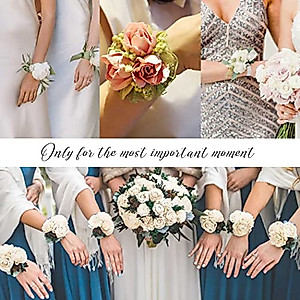 CASDRE Bride Wedding Wrist Corsage Bridal Hand Flower Pearl Corsage Wristlet Wedding Accessories for Women and Girls (Pink)