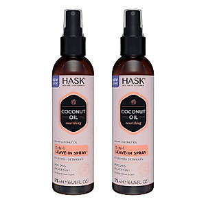 HASK Nourishing COCONUT 5-in-1 Leave In Conditioner Spray for all hair types, color safe, gluten free, sulfate free, paraben free - COCONUT 2 PIECE SET