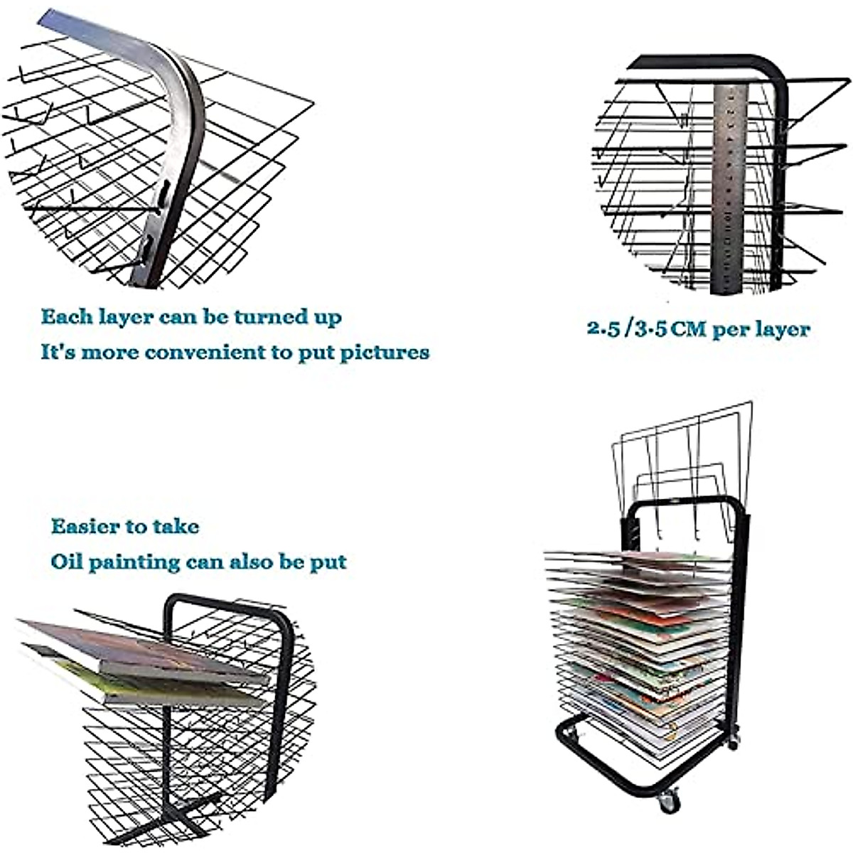 Ewatchaccessories Art Drying Rack, Solid Mobile Art Drying Rack with Wire Shelves for Works of Art Classrooms Studios and Home Use, Black Powder Coated Finish.Drying & Print Racks (Size : 20-Layer)