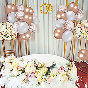 50Pcs Rose Gold Confetti Latex Balloons, 12 inch White Rose Glod Confetti Balloons with for Birthday Party Wedding Bridal Shower Decorations