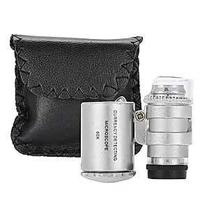 Mini 60X LED Microscope, Pocket Microscope Magnifier Microscope UV Currency Detector, for Jeweler Adjustable Magnifier