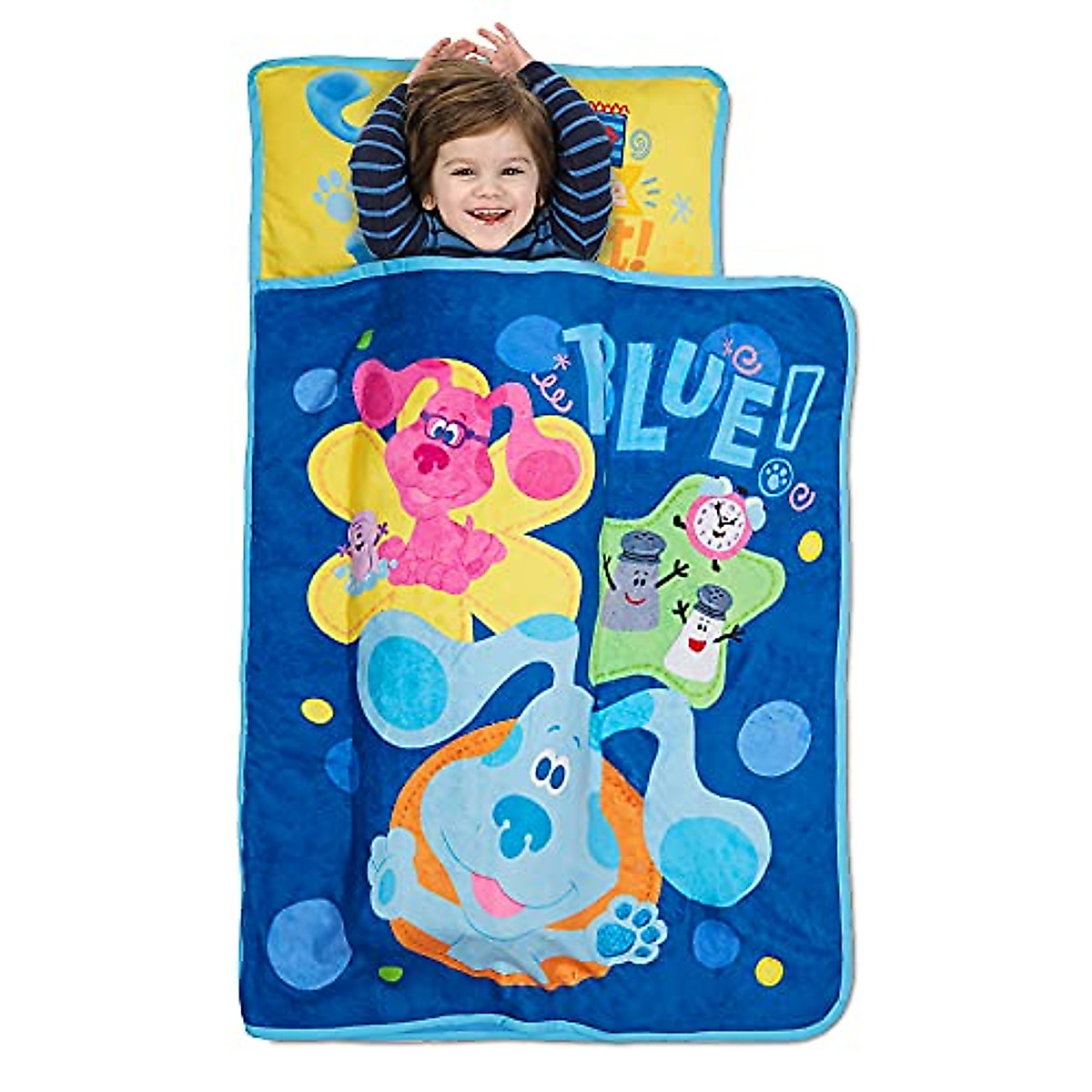 Blue's Clues & You Sure are Smart! Kids Nap-Mat Set – Includes Pillow and Fleece Blanket – Great for Girls Napping During Daycare, Preschool, or Kindergarten - Fits Toddlers and Young Children
