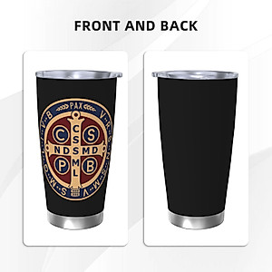 Biaomn St Benedict Medal Holy Cross Stainless Steel Tumbler Vacuum Insulated Travel Tumbler With Lid Coffee Mug Car Cup For Home Office Outdoor 20oz