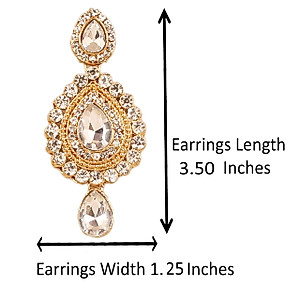 Touchstone Indian Bollywood Desire Contemporary Diamond Look White Rhinestone Designer Jewelry Chandelier Earrings In Antique Gold Tone For Women.