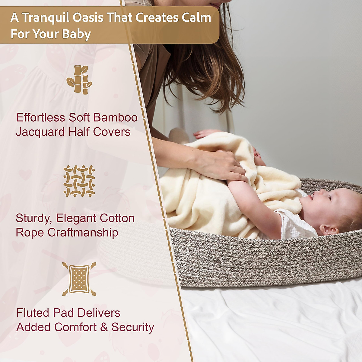 ZEAL'N LIFE Baby Changing Basket with Diapers Basket, Blanket & Changing Pad for Dresser, Potable Changing Pad, Baby Changing Pad, Changing Pad for Dresser, Moses Basket for Newborns (Brown)