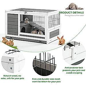 Esright Rabbit Hutch Pet House for Small Animals 35.4" Guinea Pig House Rabbit Cage with Run Bunny House Indoor & Outdoor