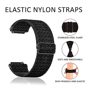 3 Pack Stretchy Nylon Watch Bands Compatible with Garmin Venu/Venu Sq, 20mm Loop Elastic Straps Compatible with Garmin Vivoactive 3/3 Music,Venu 2 Plus,Forerunner 645/55/245 Music for Women Men