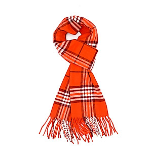 Achillea Scottish Tartan Plaid Cashmere Feel Winter Warm Scarf Unisex (Orange Plaid)