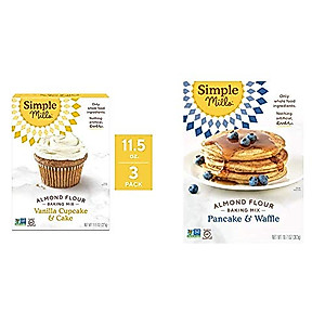 Simple Mills Almond Flour Baking Mix, Gluten Free Vanilla Cake Mix, Muffin pan ready, Made with whole foods 3 Count & Almond Flour Pancake Mix & Waffle Mix, Gluten Free