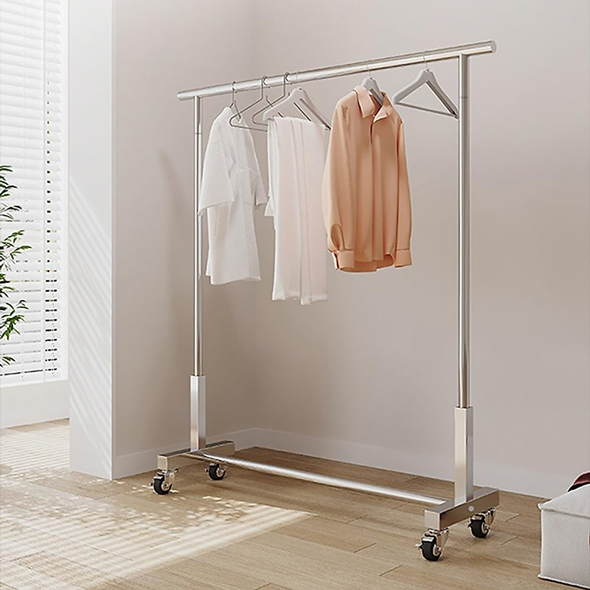NYASAA Single Mobile Clothes Hanging Rail, Portable Freestanding Garment Rack for Bedroom, Laundry Room