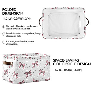 YETTASBIN Bow Pink Storage Basket 1pc, Large Collapsible Toys Clothes Organizer, Long-Lasting Canvas Storage Bin with Handle for Shelves Closet Laundry Home Office Decor