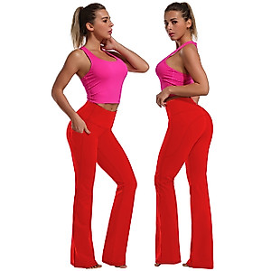 BUBBLELIME 29"/31"/33"/35" 4 Styles Women's Bootcut Yoga Pants Tummy Control - Side Pockets_Scarlet L_29" Inseam