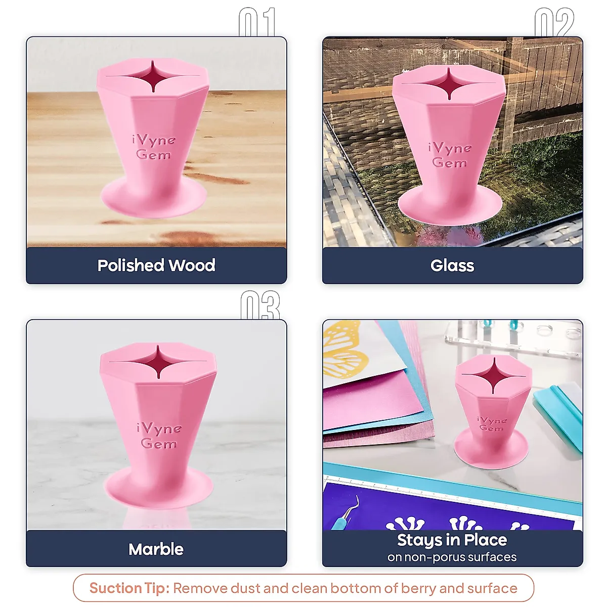 iVyne Gem - Suctioned Vinyl Weeding Scrap Collector and Holder for Weeding Tools for Vinyl (Pink)