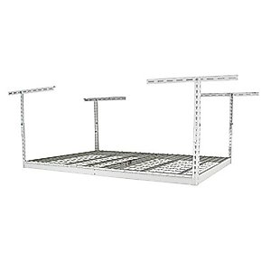 SafeRacks Overhead Garage Storage Rack, Heavy Duty Steel Ceiling Mount Storage Shelves with 500 lb Capacity, Adjustable, Garage Overhead Storage, Shelving, Ceiling Racks 4x6 White (24"-45")