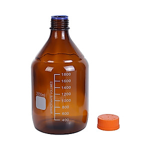 Moonetto One Piece 2 Liter Amber Borosilicate Glass Graduated Round 2000ml Lab Reagent Media/Storage Bottle With GL45 Orange Screw Cap