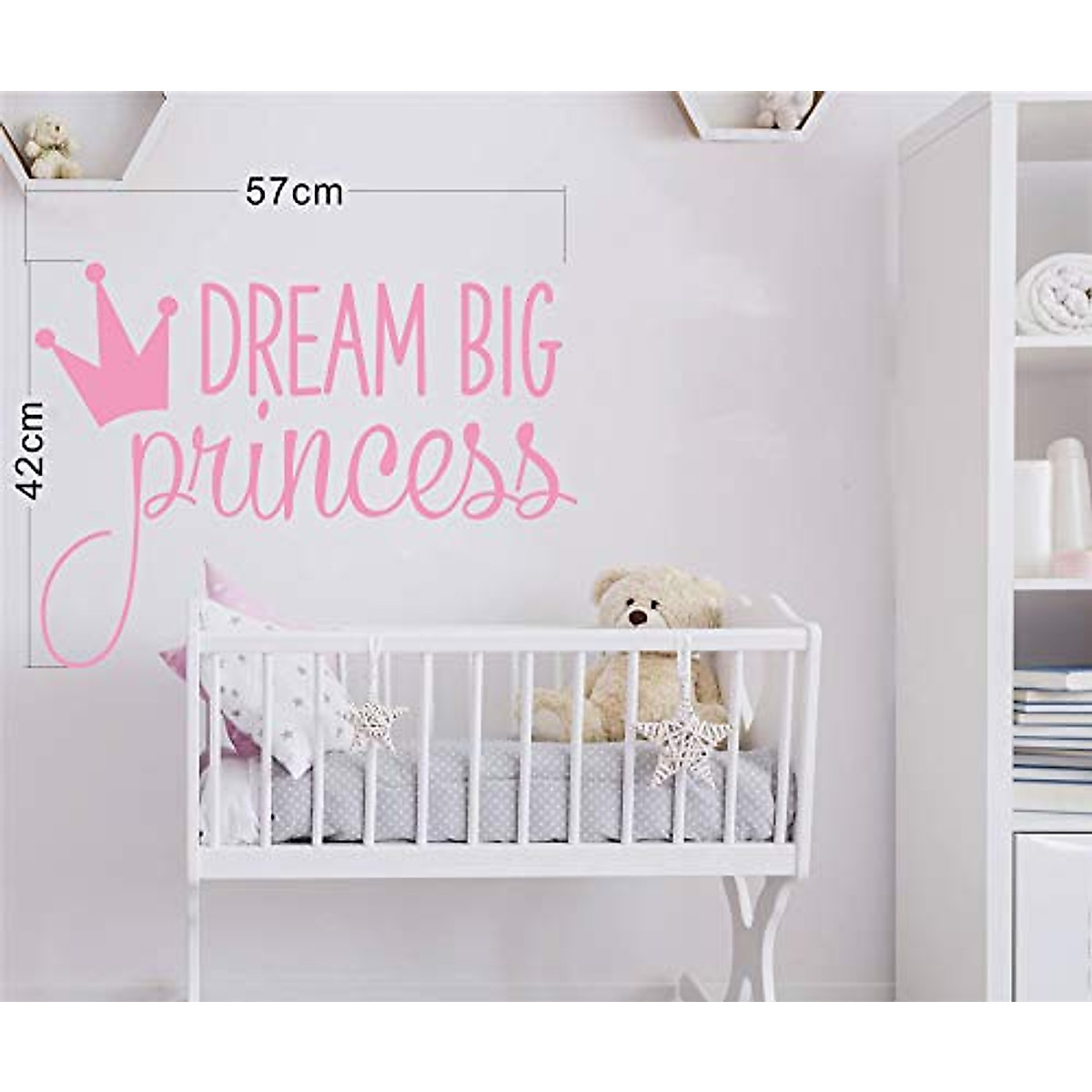 Dream Big Princess with Crown Wall Decal Vinyl Sticker for Kids Baby Girls Bedroom Decoration Nursery Home Decor Mural Design YMX18 (Soft Pink)