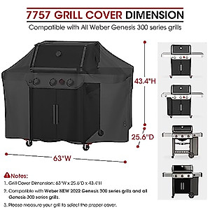Unicook 63 Inch Grill Cover for Weber Genesis 300 Series and New 2022 Genesis 300 Grills, Outdoor BBQ Grill Cover, Heavy Duty Waterproof Fade Resistant Barbecue Cover, Compared to Weber 7757