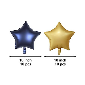 20 pcs 18inch Navy Blue Gold Star Foil Balloons, Matte Blue Gold Star shaped Helium Balloons Mylar Balloons for Wedding Graduation Decoration Birthday Party Balloons