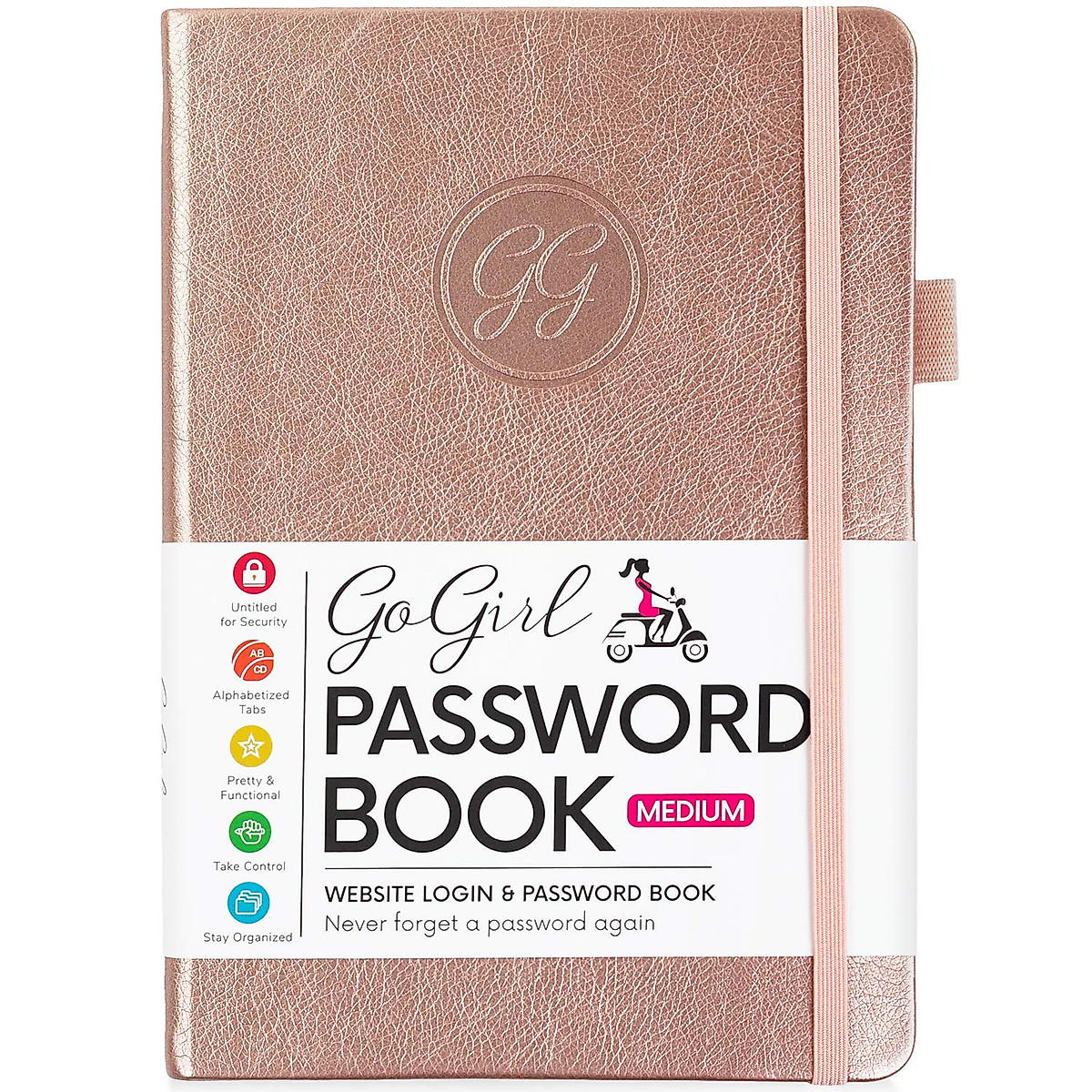 GoGirl Password Book with Alphabetical tabs – Internet Address & Password Keeper Logbook for Password Organization, Journal Notebook for Saving Website Logins. Medium Size 5.3″ x 7.7″, Rose Gold