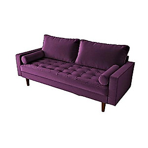Container Furniture Direct Womble Modern Velvet Upholstered Living Room Diamond Tufted Chesterfield Sofa with Gleaming Nailheads, Purple