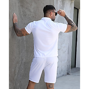 RPOVIG Shirts Shorts Outfits Mens Summer Casual Tracksuit 2 Piece set Zip for Golf Gym Workout