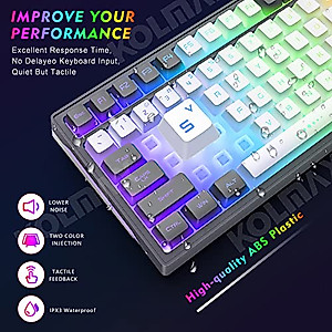 KOLMAX GK98 Wireless Gaming Keyboard,2.4G Rechargeable RGB Gaming Keyboard,RGB Backlit Ergonomic 98 Keys Mechanical Feeling Keyboard for Windows Mac PC Xbox PS4 Gamers(GreyWhite)