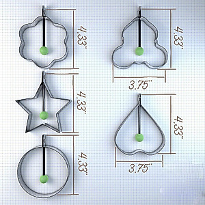 God's kitchen 5 pcs Non stick Ring Molds for Making Cakes, Pancakes, Meatloaf, Biscuits, Fried Egg Ecofriendly Stainless Steel Easy to Clean and Use 5 Different Shapes Great Kitchen Tool
