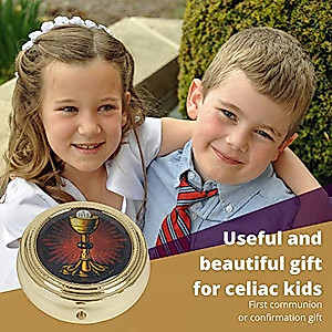 Gold Tone IHS Chalice and Host Communion PYX with Epoxy Lid, 2 1/4 Inch