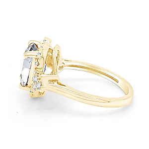 Wishrocks Heart & Round Cut Moissanite Diamond Womens Halo Bridal Wedding Engagement Rings in 10K Yellow Gold (3 Cttw, Clarity-VVS1) Promise Rings for Her Gift Jewelry