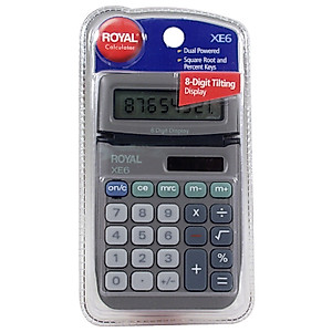 Royal XE6 8 Digit Tiltable Display Calculator with Solar and Battery Power