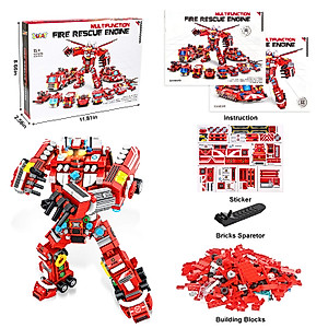 Robot Building Toys for Boys Age 6 7 8 9 10+ Year Old, 836 PCS Creative Construction Truck Blocks Toys, 35 in 1 STEM Educational Building Bricks City Fire Rescue Vehicles Kit Gift for Kids