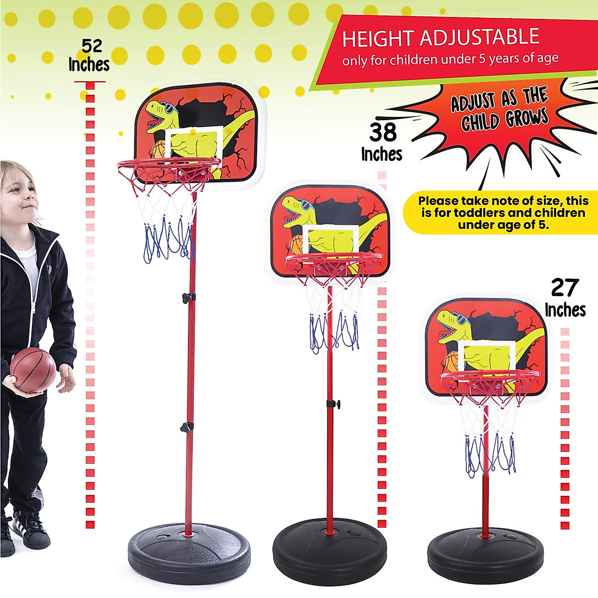 whoobli Basketball Hoop for Kids Ages 3-5 Years with Adjustable Height, Perfect for Mental & Physical Health of Kids, Indoor Sports Games for Toddlers, Toys Age 3 4 5; New 2023