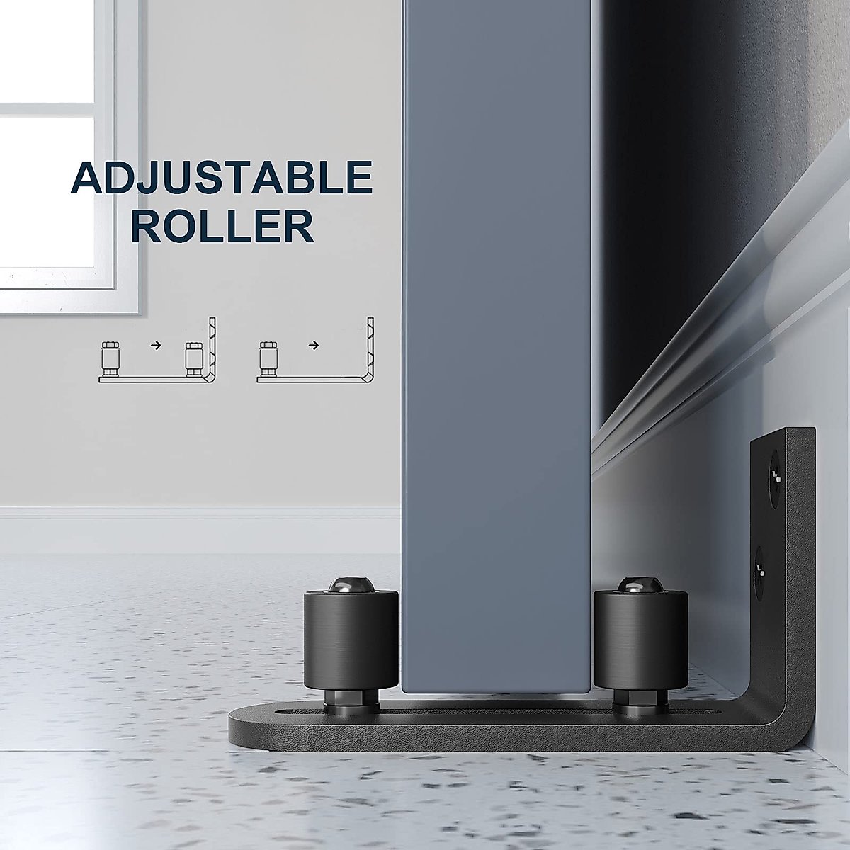 EaseLife Sliding Barn Door Bottom Floor Guide,Ball Bearings Adjustable Stay Roller,Wall Mount System,Flush Flat Bottom Design,2 Assemble Setup Options,Fit All Size Door,Black