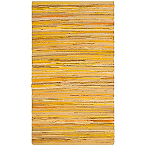 SAFAVIEH Rag Rug Collection Accent Rug - 3' x 5', Yellow & Multi, Handmade Boho Stripe Cotton, Ideal for High Traffic Areas in Entryway, Living Room, Bedroom (RAR130H)