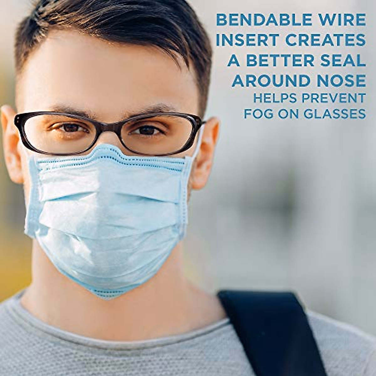 WAVE Essentials Blue Disposable Face Masks | Indoor/Outdoor Protective Nose & Mouth Coverings with 3-Layer Safety Shield, Elastic Ear Loops & Comfortable Universal Design for Adults & Kids | Bulk Pack of 50